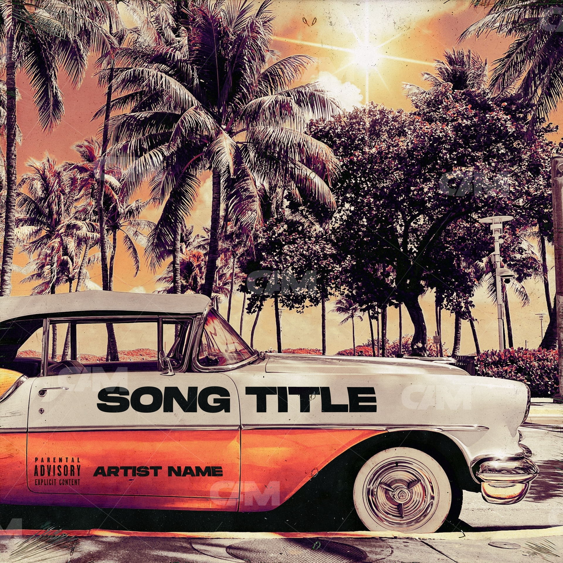 90's Vibes Album Art | Vintage Car Palms & G-Funk - Cover Art Market