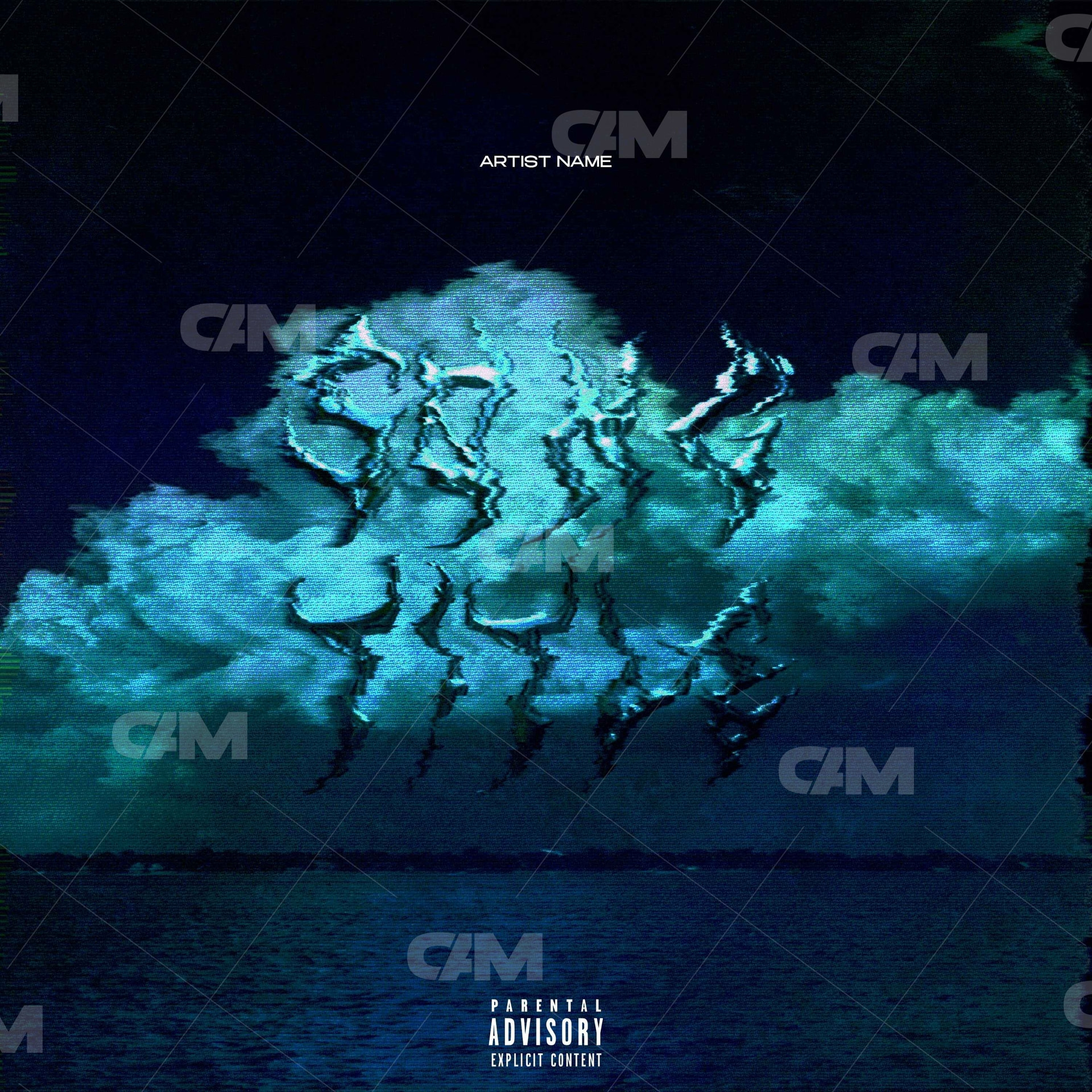 Broken Screen Album Cover | Blue LCD Glitch & Cyberpunk - Cover Art Market