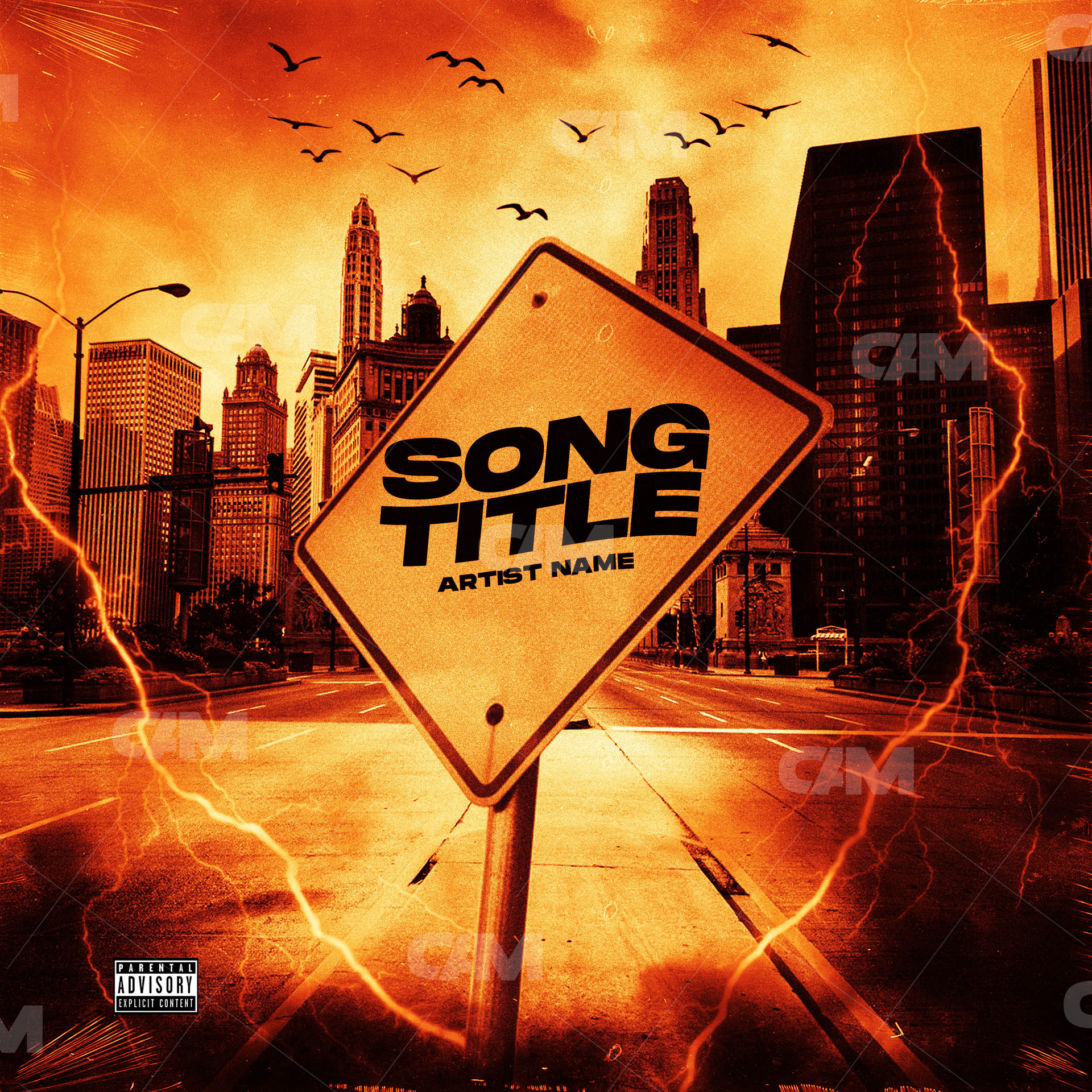 City Sign Album Art | Orange Road Sign & Urban Pop - Cover Art Market