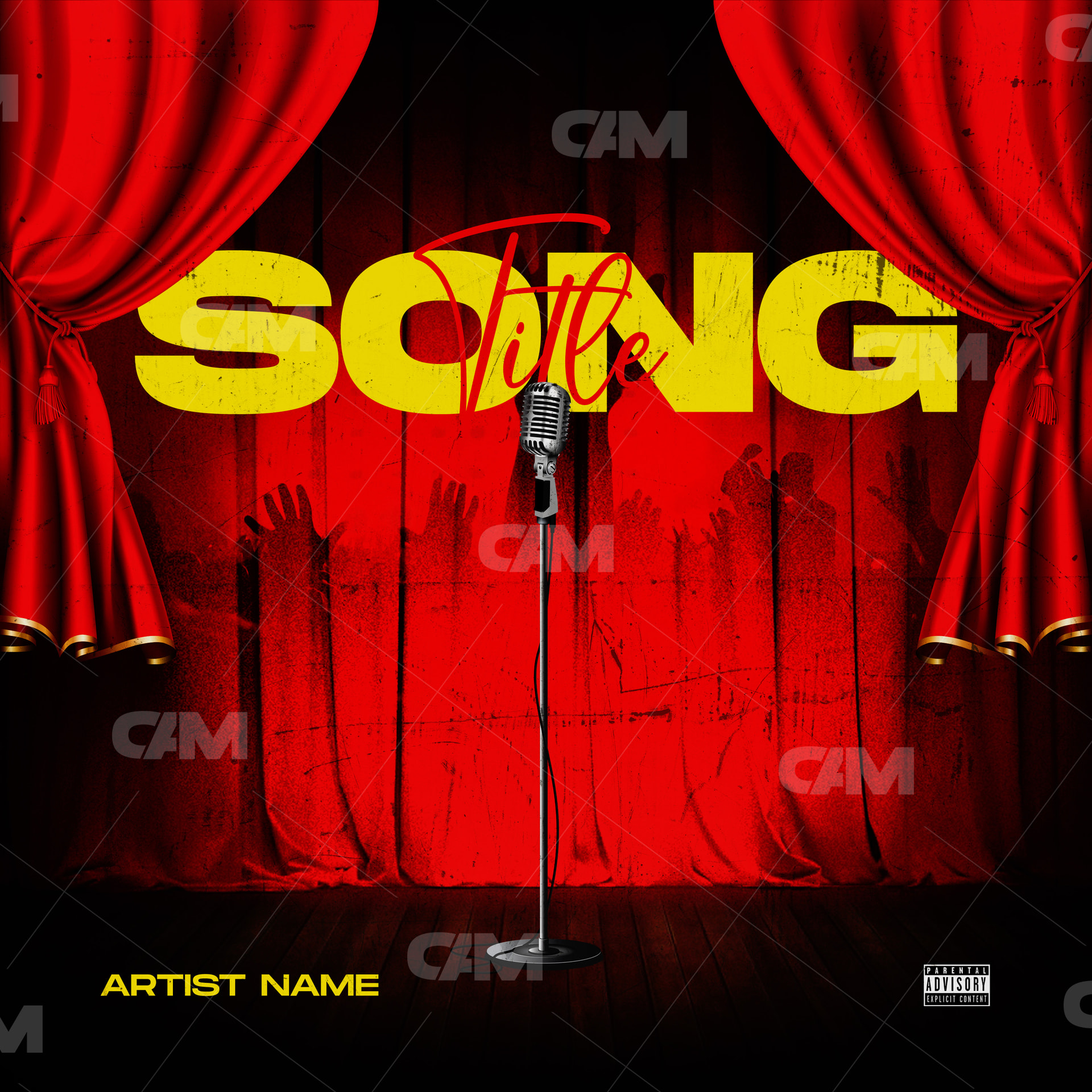 Music Stage Album Art | Red Curtain Mic & Jazz Art - Cover Art Market